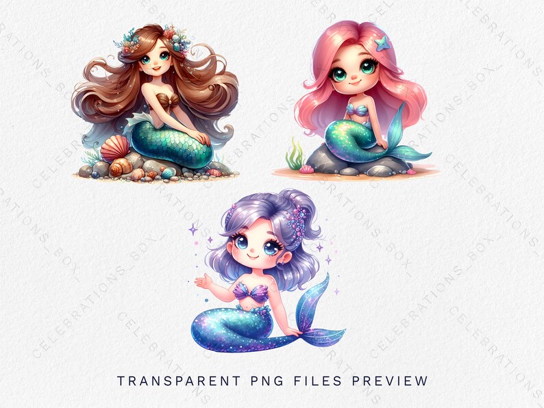 Watercolor Mermaid Clipart Bundle Mermaid Tail in Underwater Sea ...