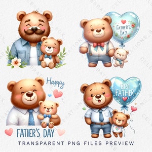 Happy Fathers Day Clipart Bundle, Watercolor Cute Bear Daddy and Me ...