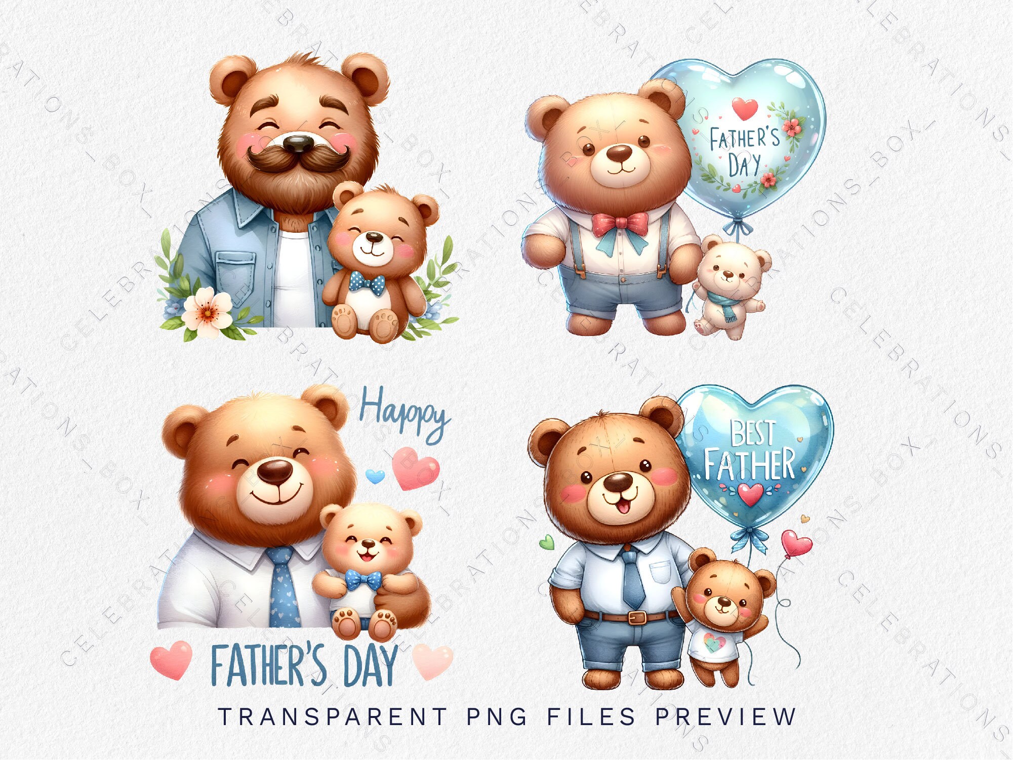 Happy Fathers Day Clipart Bundle, Watercolor Cute Bear Daddy and Me Clipart, Father Bear ...
