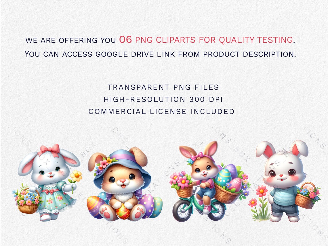 Cute Easter Bunny Clipart Bundle Watercolor Spring Rabbit Graphic ...