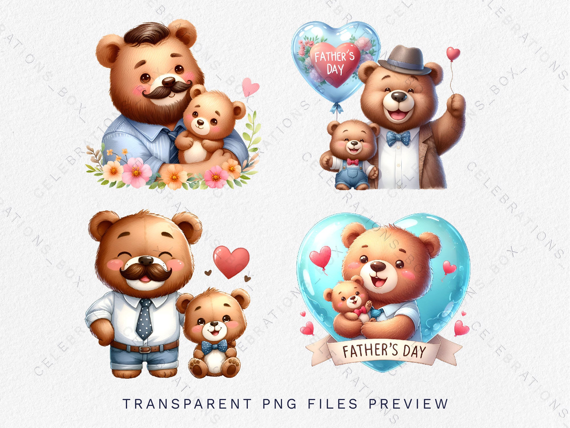 Happy Fathers Day Clipart Bundle, Watercolor Cute Bear Daddy and Me ...