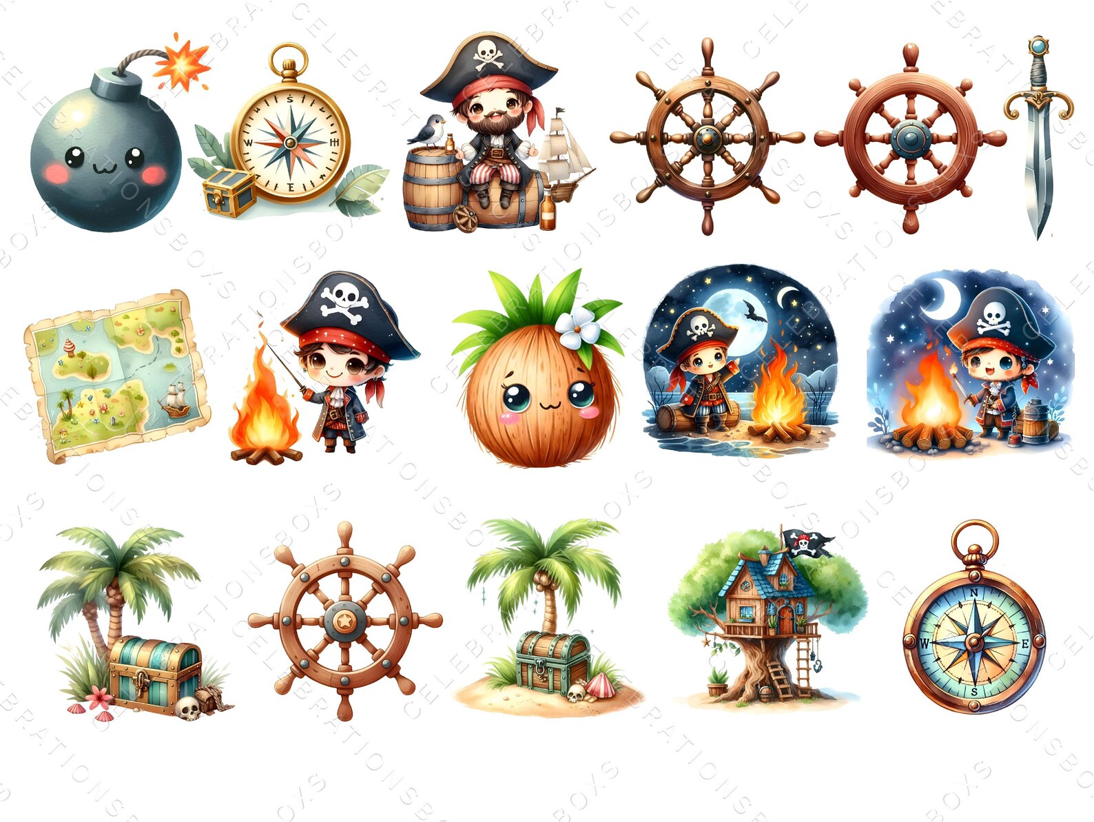 Cute Pirate Clipart, Pirate Ship Clipart, Treasure Island, Pirate ...