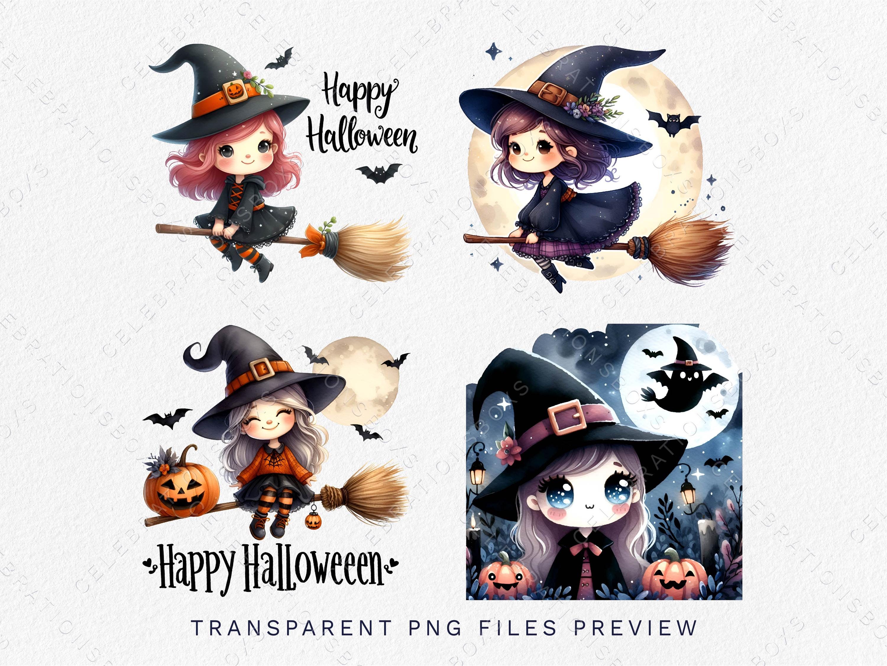 Halloween Witch Clipart, Cute Witch Clipart, Spooky Season PNG, Pumpkin ...