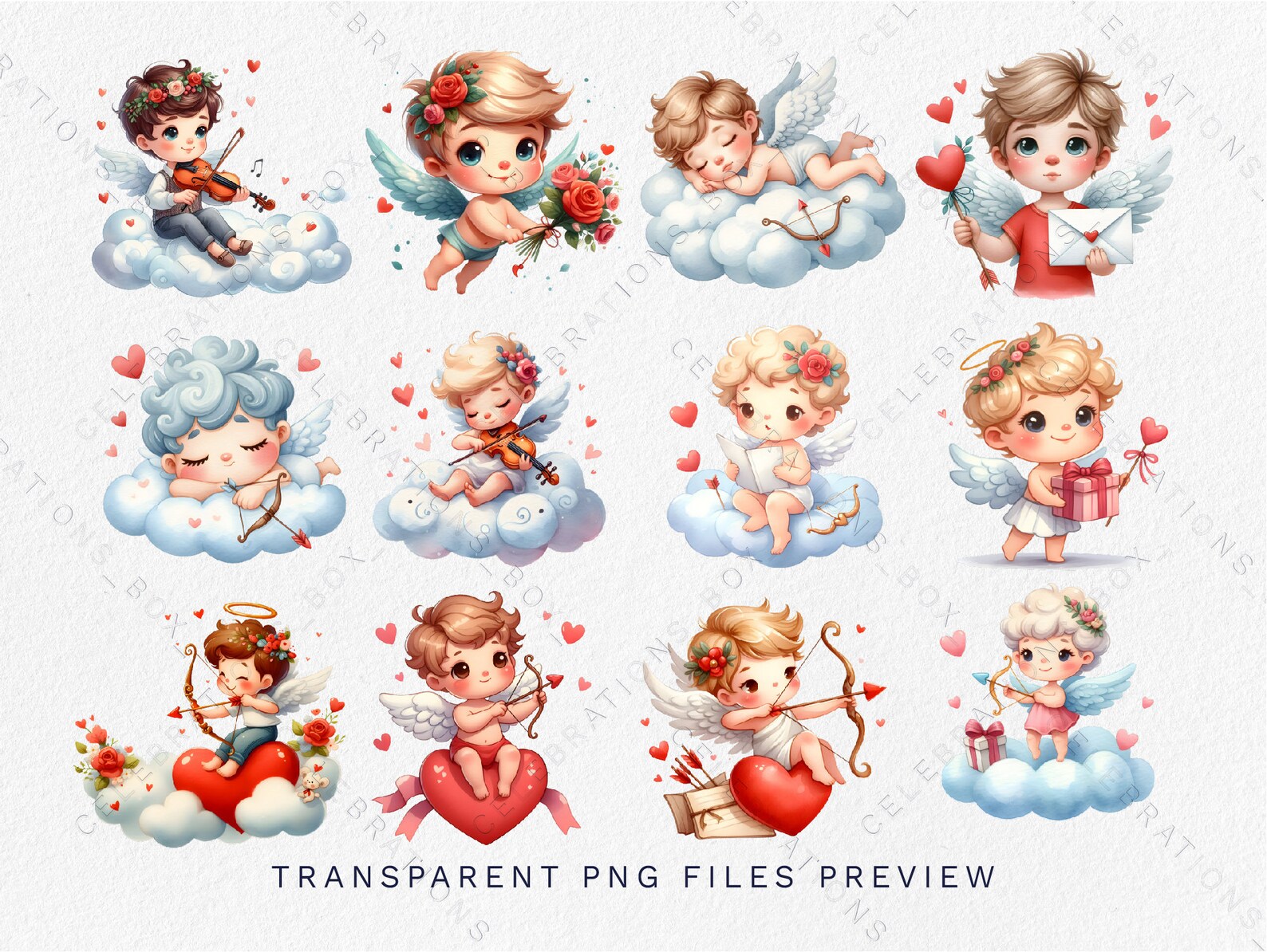 Cute Cupid Clipart Bundle Valentines Day PNG Watercolor Whimsical Cupid ...