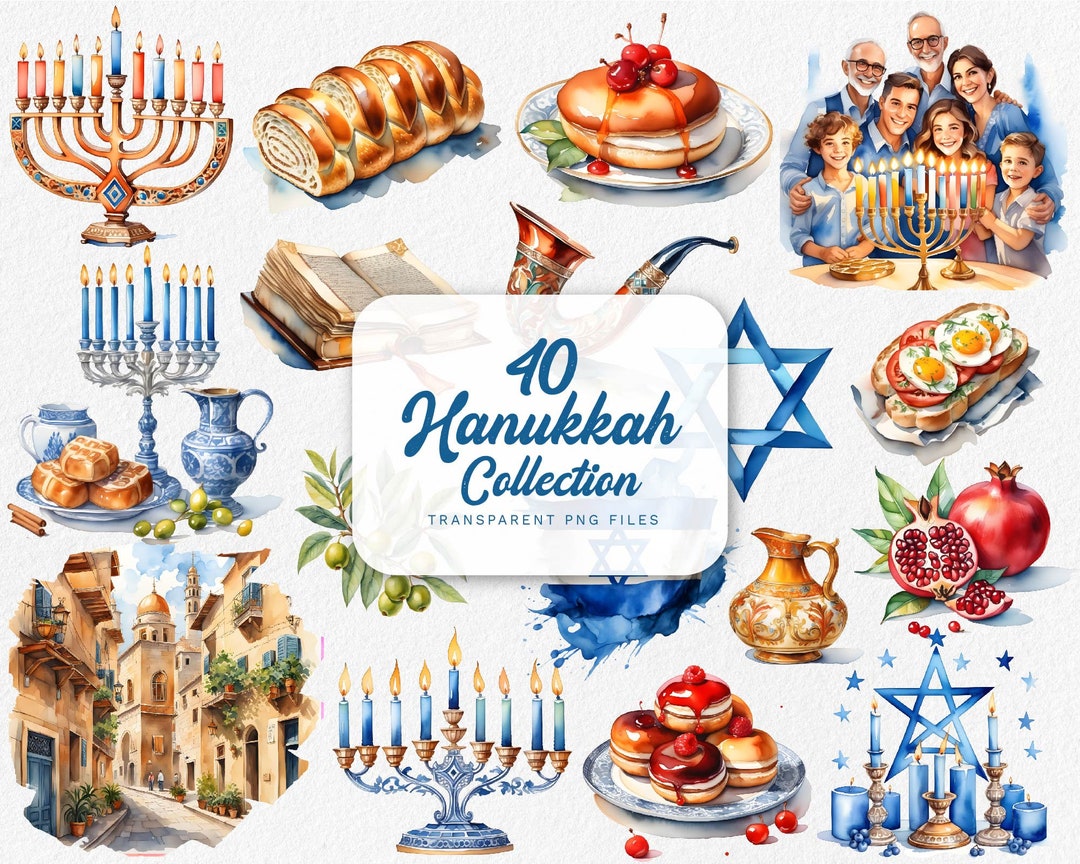 Hanukkah Clipart Bundle Menorah Jewish Dreidel Star of David PNG Hebrew ...