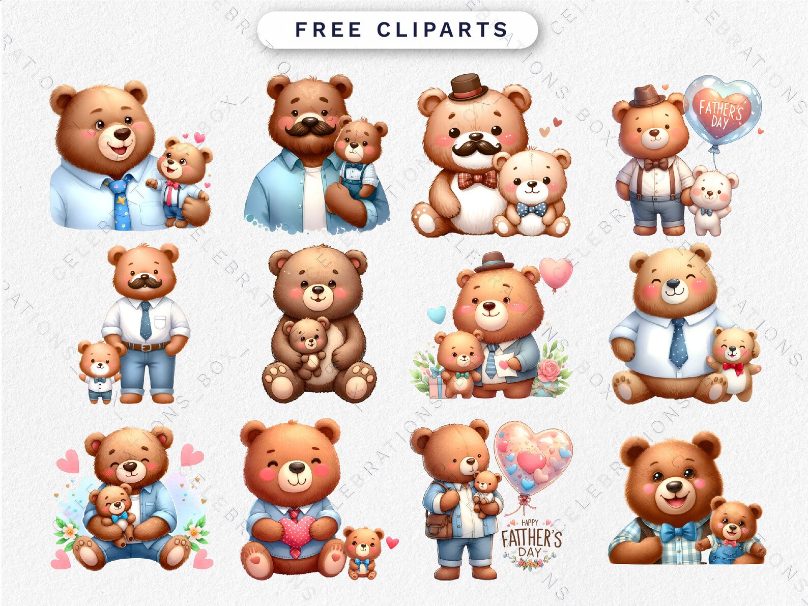 Happy Fathers Day Clipart Bundle, Watercolor Cute Bear Daddy and Me ...