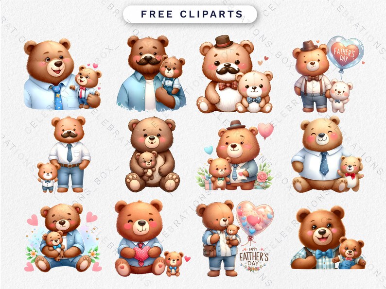 Happy Fathers Day Clipart Bundle, Watercolor Cute Bear Daddy and Me ...