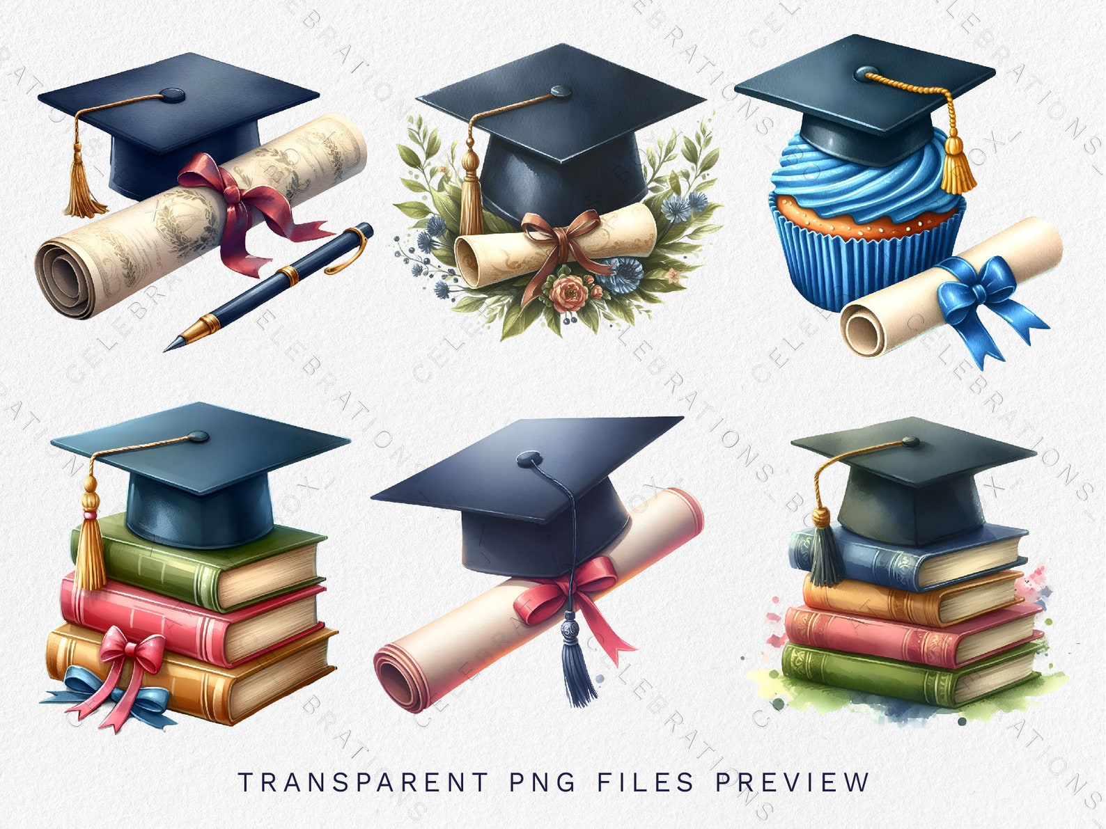 Graduation Cap PNG, Graduation Hat, Educational Clipart, Watercolor ...