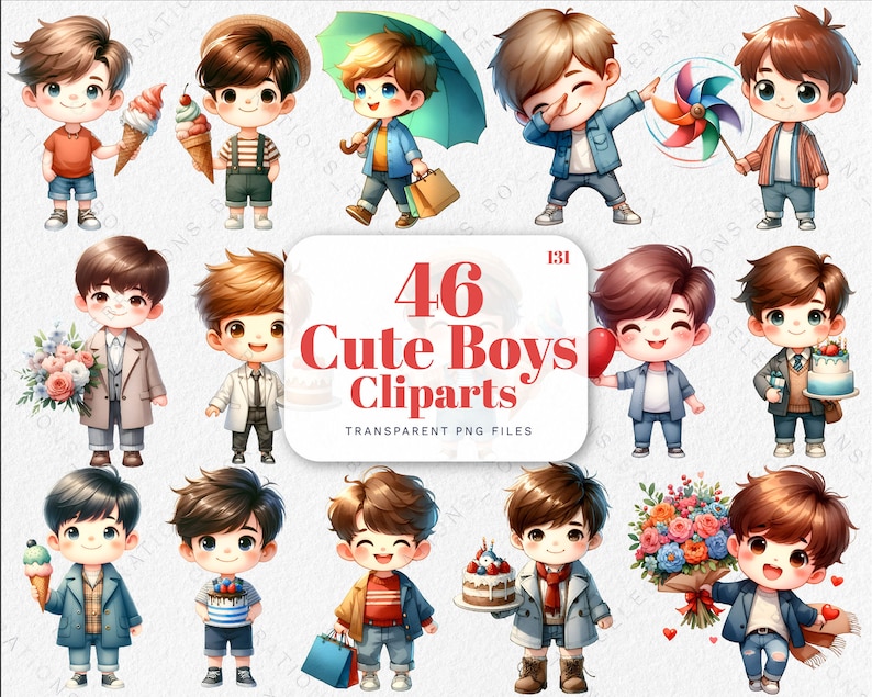 Watercolor Cute Boys Clipart, School Boy, Sweet Boy, Nursery Decor ...