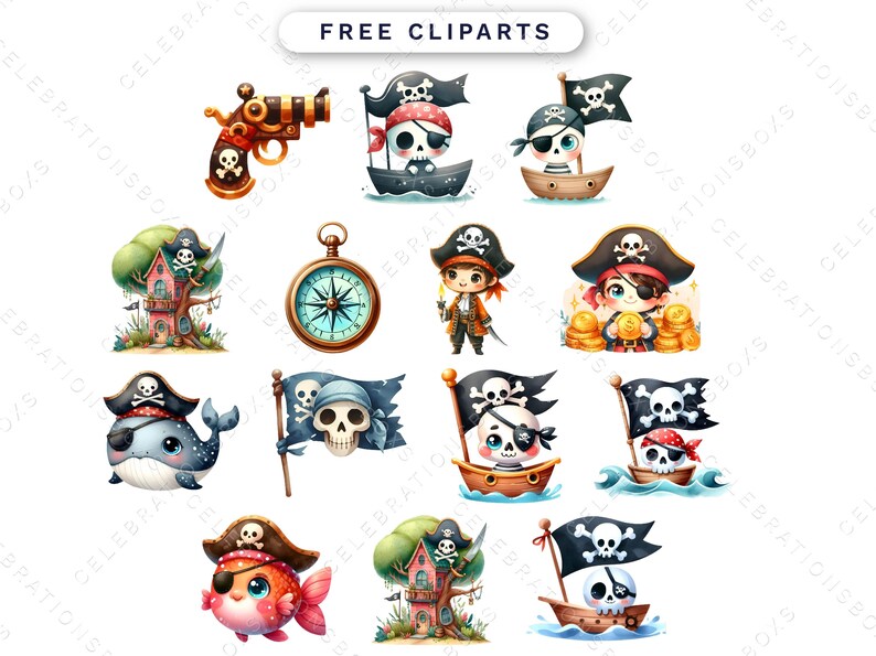 Cute Pirate Clipart, Pirate Ship Clipart, Treasure Island, Pirate ...