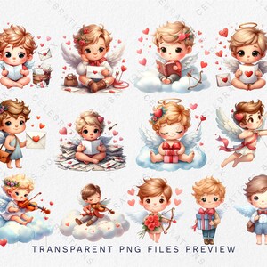 Cute Cupid Clipart Bundle Valentines Day PNG Watercolor Whimsical Cupid ...