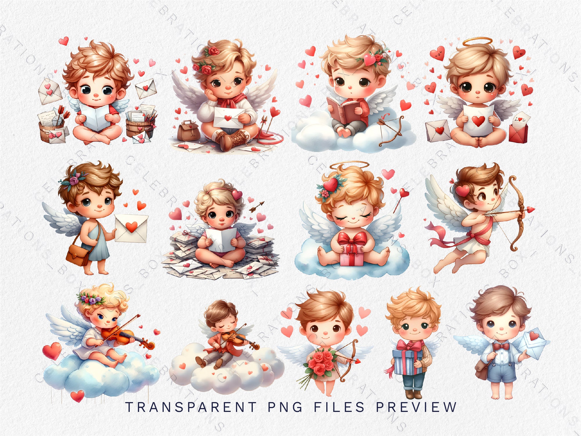 Cute Cupid Clipart Bundle Valentines Day PNG Watercolor Whimsical Cupid ...