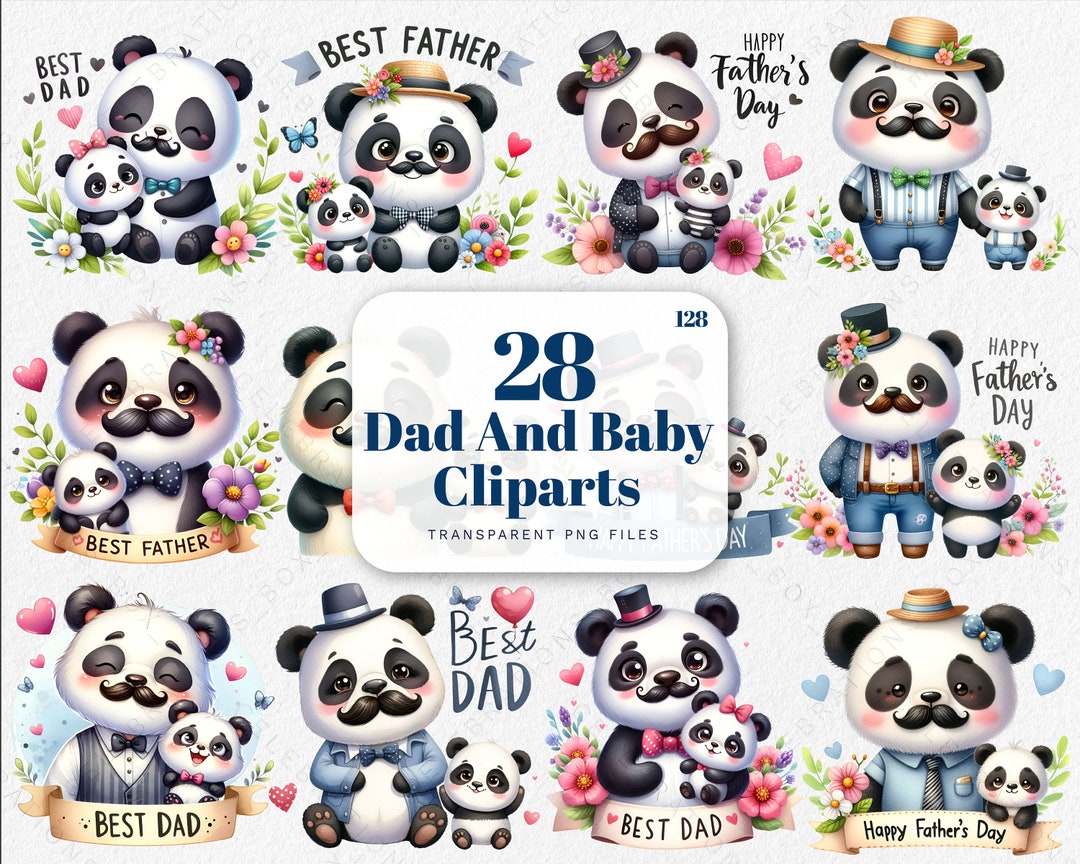 Daddy Panda & Baby Panda Clipart Watercolor Dad and Son Clipart, Happy ...