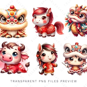 Cute Chinese Lunar Year Clipart, Chinese Zodiac Baby Red Dragon Lion ...