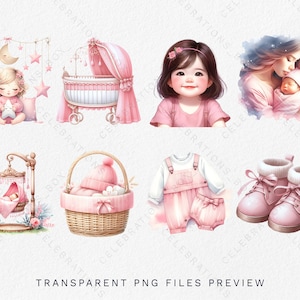Its a Girl Babyshower Clipart Watercolor Pink Baby Shower PNG Newborn ...