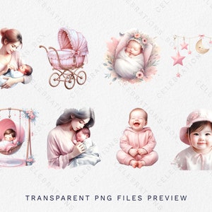 Pink Baby Shower Clipart Watercolor Newborn Gender Reveal Clipart ...