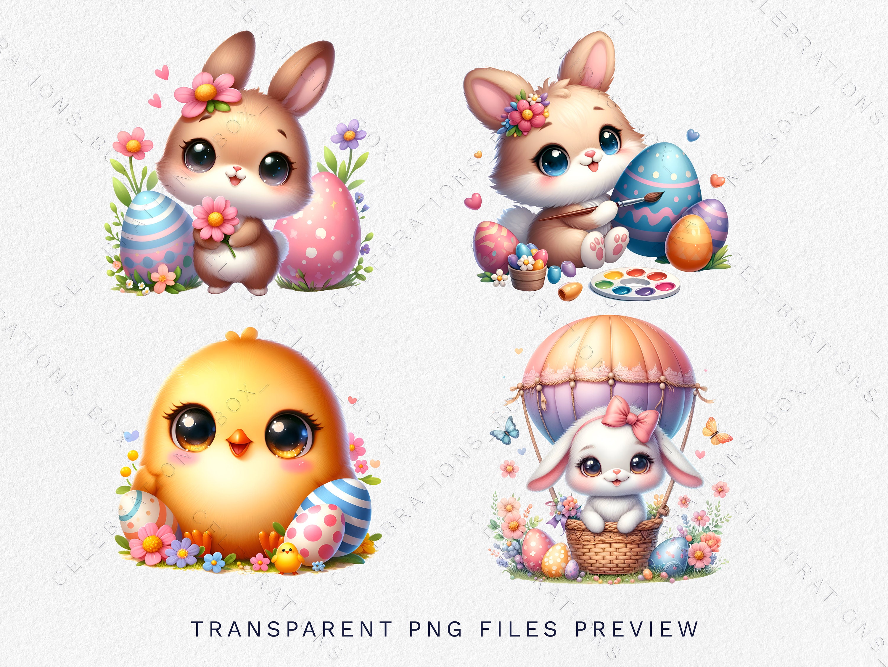 Cute Kawaii Easter Clipart Bundle Kawaii Basket Bunny Rabbit Lamb Egg ...