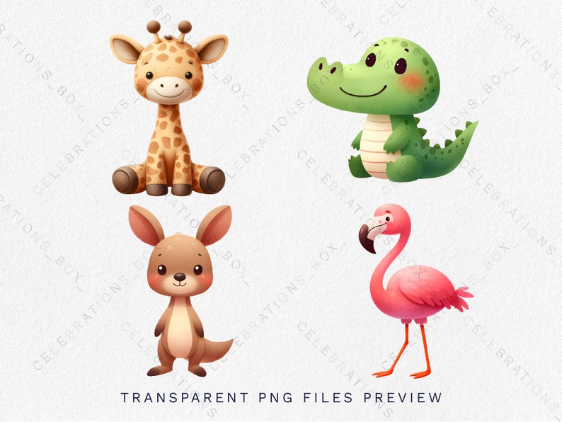 Watercolor Safari Animals Clipart, Baby Jungle PNG (digital Download ...