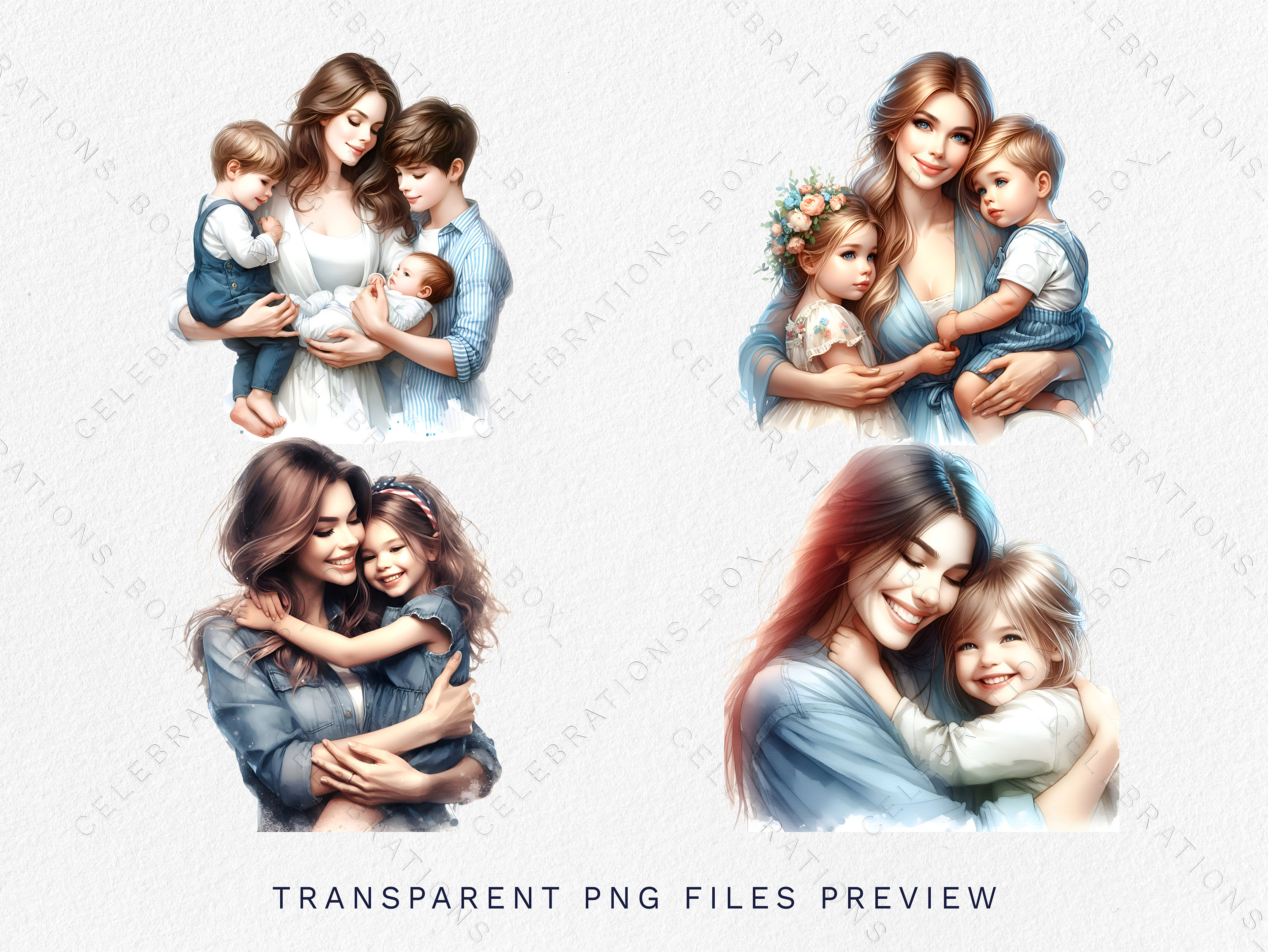 Watercolor Mother and Child Clipart Mother's Day PNG Mother and ...