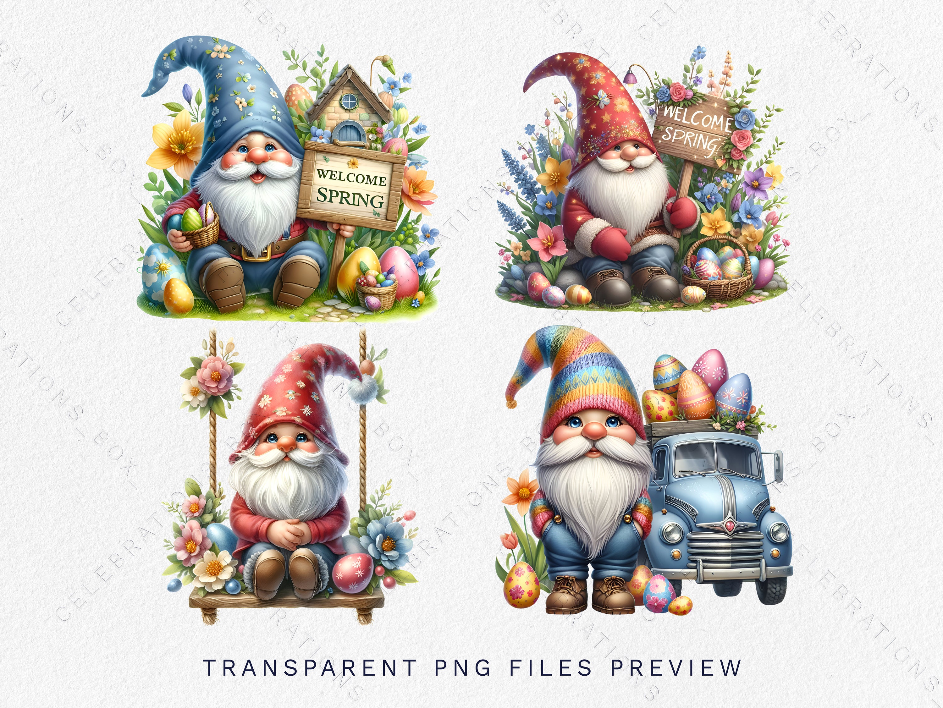 Watercolor Easter Gnome Clipart Spring Garden Gnome Eggs Chick Graphics ...