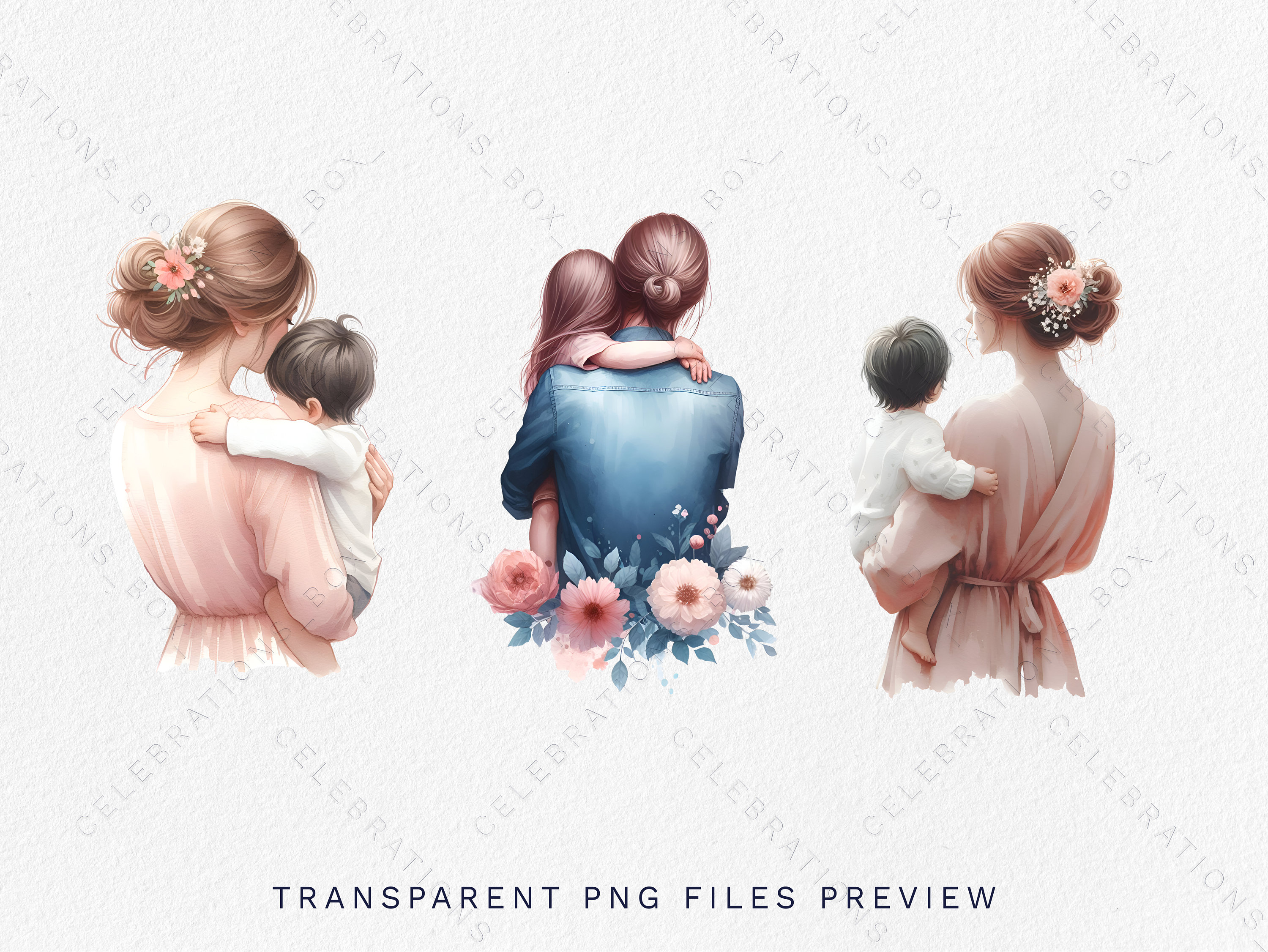 Watercolor Mother and Child Clipart Mother's Day Gift PNG Mother and ...