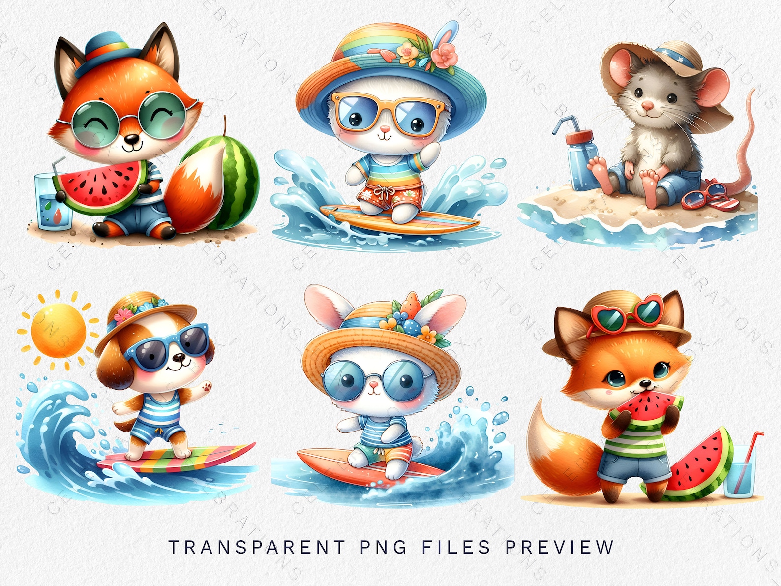 Summer Animals Clipart, Summer Beach PNG, Cute Animals Clipart, Ocean ...