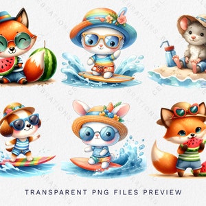 Summer Animals Clipart, Summer Beach PNG, Cute Animals Clipart, Ocean ...
