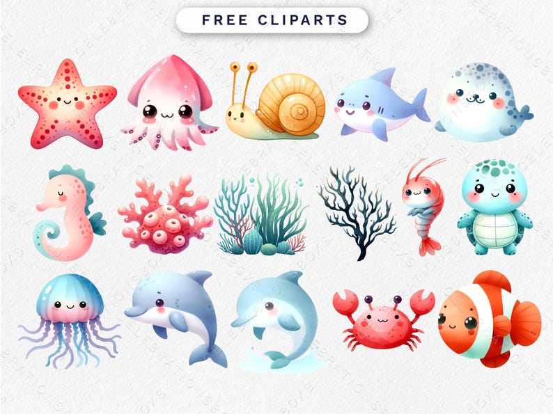 Watercolor Undersea Clipart, Underwater Clipart, Sea Animals Clipart ...