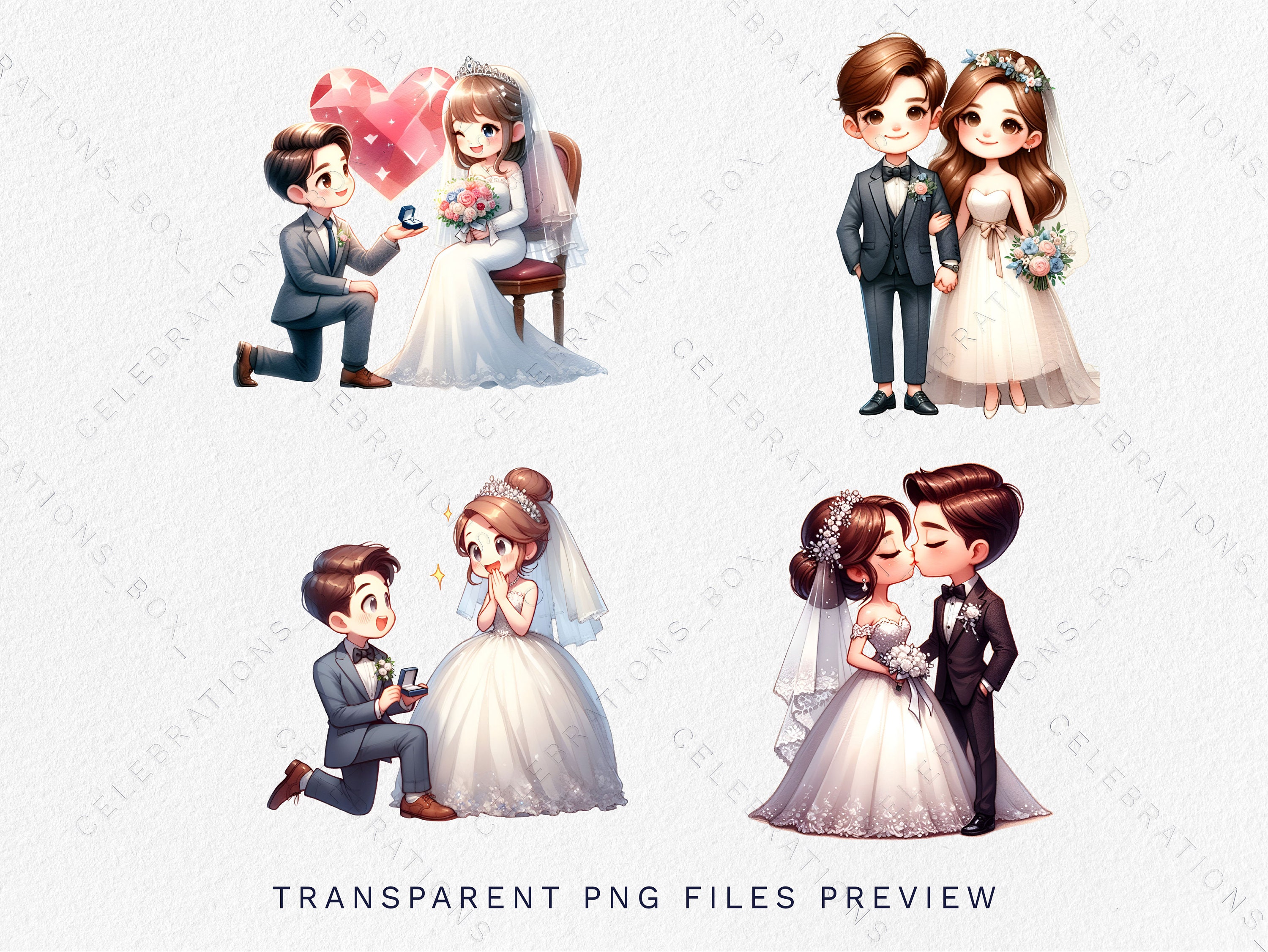 Cute Wedding Couple Clipart, Watercolor Bride and Groom Clipart ...
