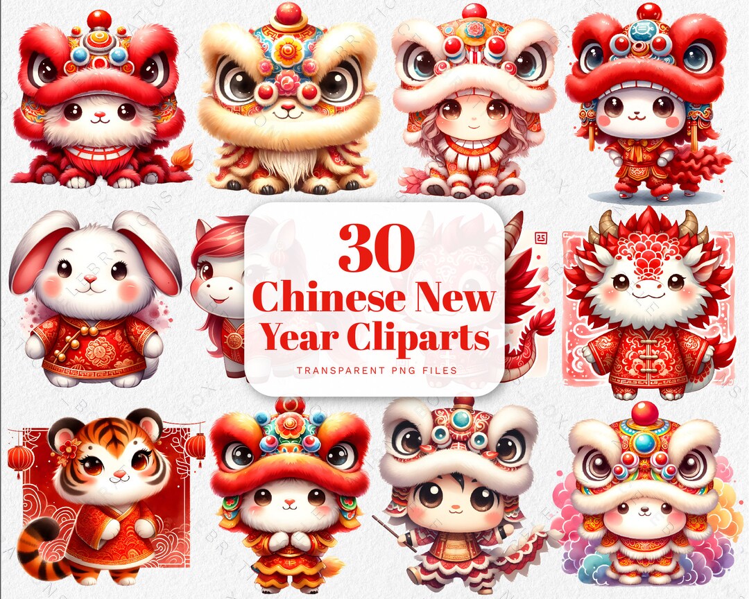 Cute Chinese Lunar Year Clipart Chinese Zodiac Baby Red Dragon Lion ...