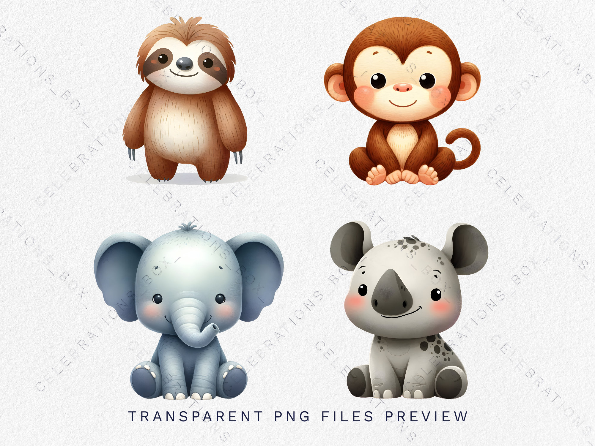 Cute Watercolor Safari Animals Clipart Baby Boho Safari Jungle Animals ...