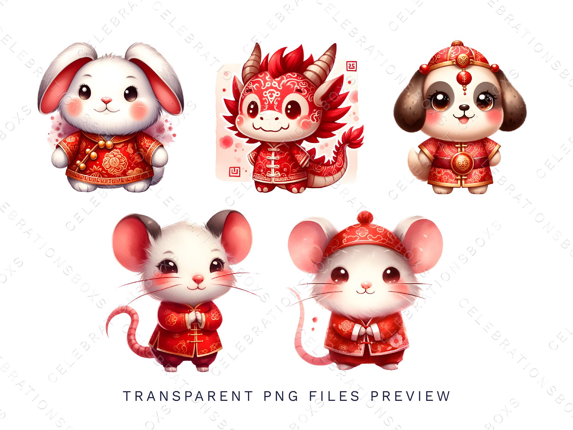 Cute Chinese Lunar Year Clipart, Chinese Zodiac Baby Red Dragon Lion ...