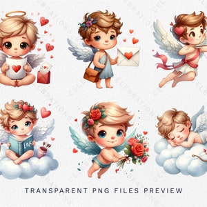 Cute Cupid Clipart Bundle Valentines Day PNG Watercolor Whimsical Cupid ...