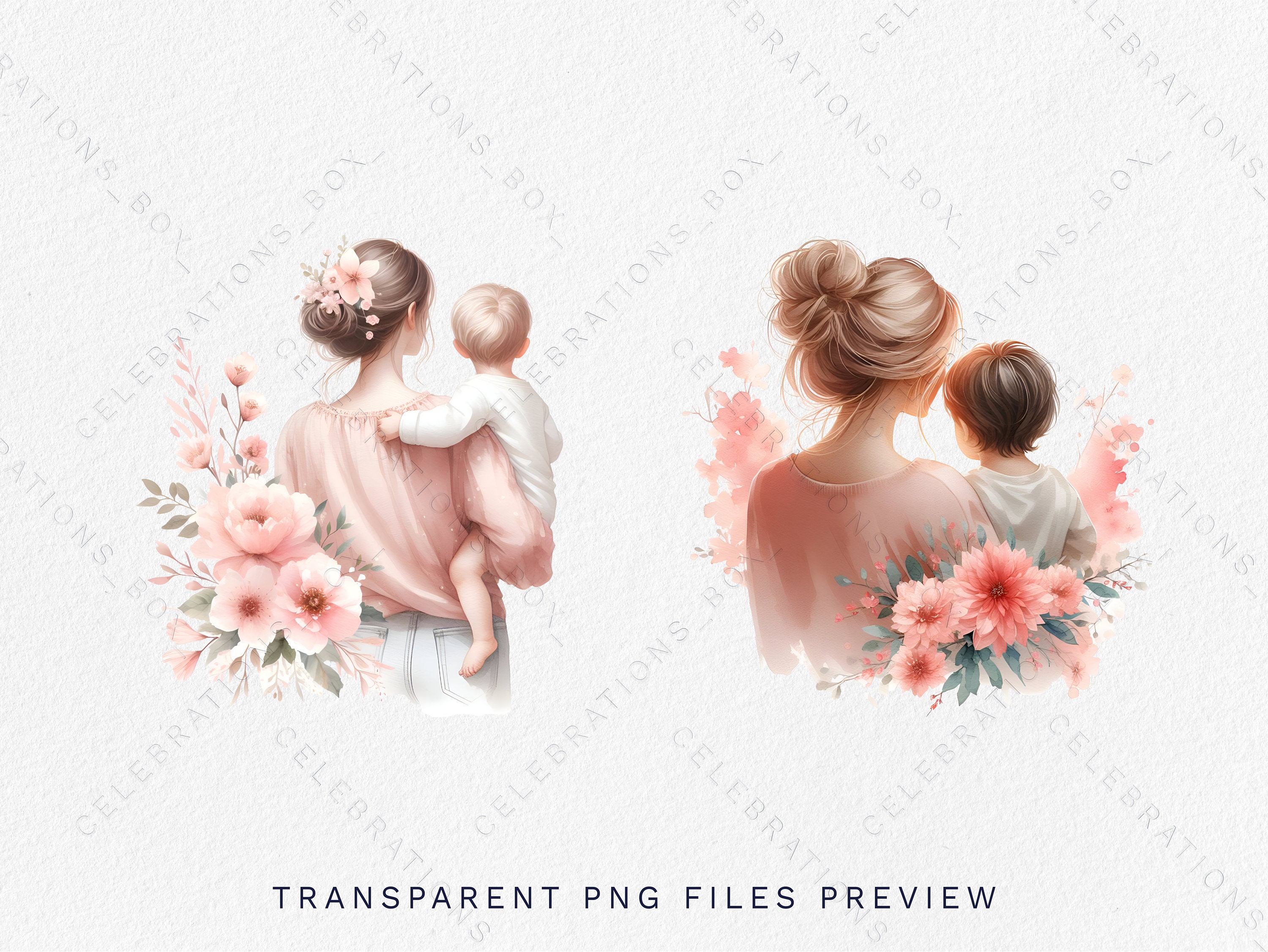 Watercolor Mother and Child Clipart Mother's Day Gift PNG Mother and ...