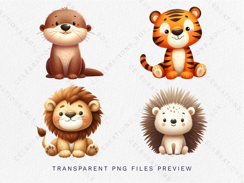 Watercolor Safari Animals Clipart, Baby Jungle PNG (digital Download ...