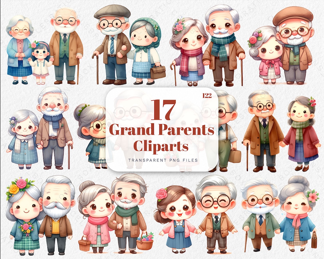 Watercolor Grandparents Clipart Set, Old Ladies and Old Mans, Cartoon ...