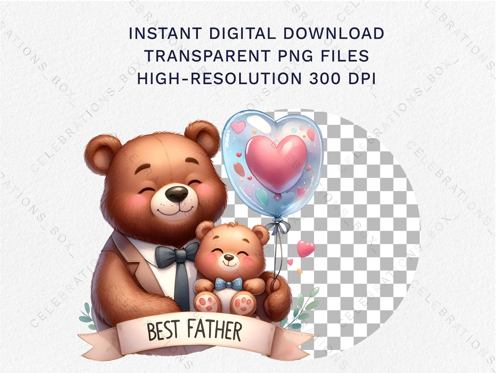 Happy Fathers Day Clipart Bundle, Watercolor Cute Bear Daddy and Me ...
