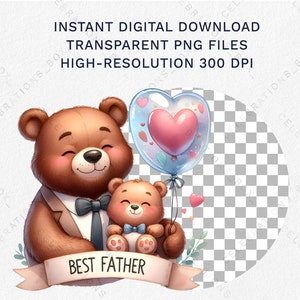Happy Fathers Day Clipart Bundle, Watercolor Cute Bear Daddy and Me ...