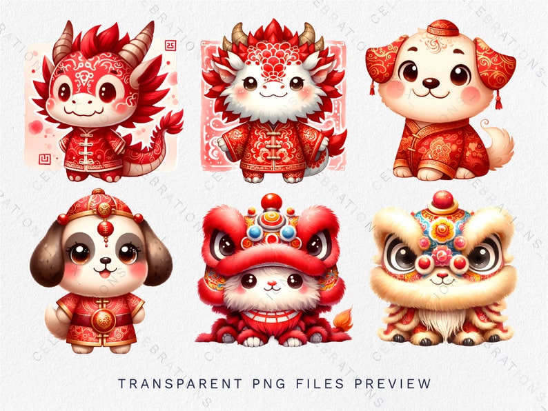 Cute Chinese Lunar Year Clipart Chinese Zodiac Baby Red Dragon Lion ...