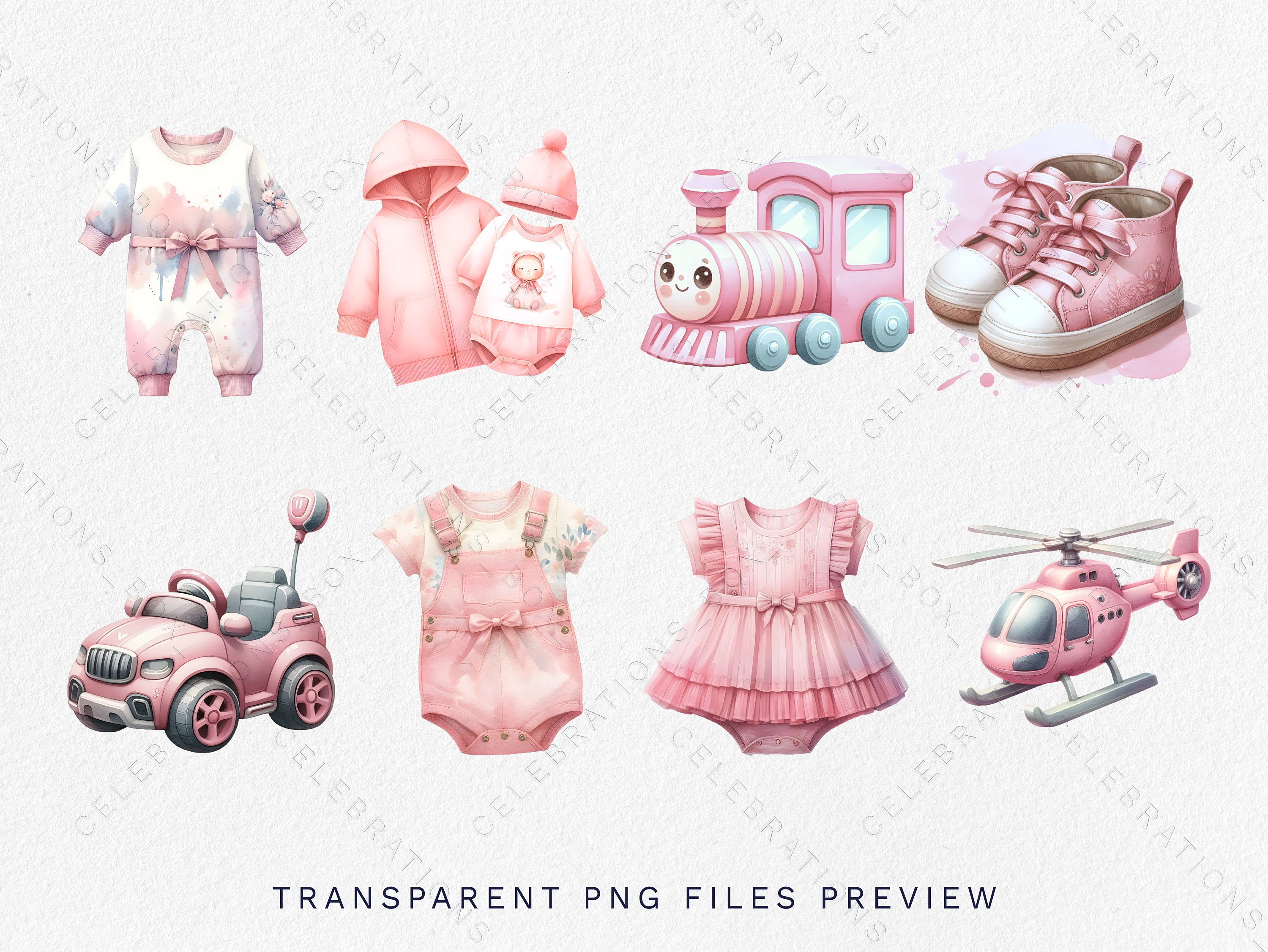 Pink Baby Shower Clipart Watercolor Newborn Gender Reveal Clipart ...