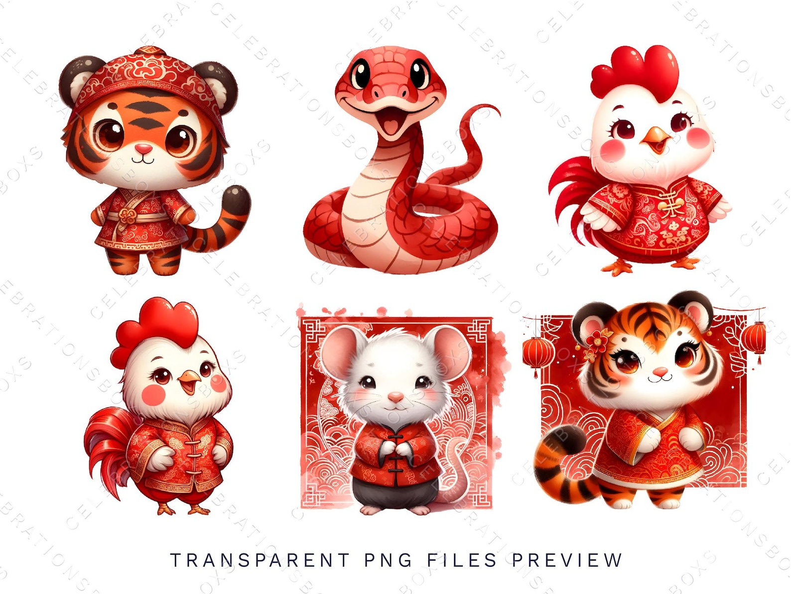 Cute Chinese Lunar Year Clipart, Chinese Zodiac Baby Red Dragon Lion ...