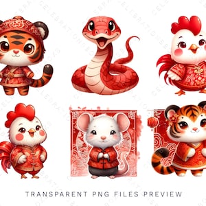 Cute Chinese Lunar Year Clipart, Chinese Zodiac Baby Red Dragon Lion ...