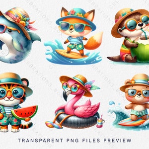 Summer Animals Clipart, Summer Beach PNG, Cute Animals Clipart, Ocean ...
