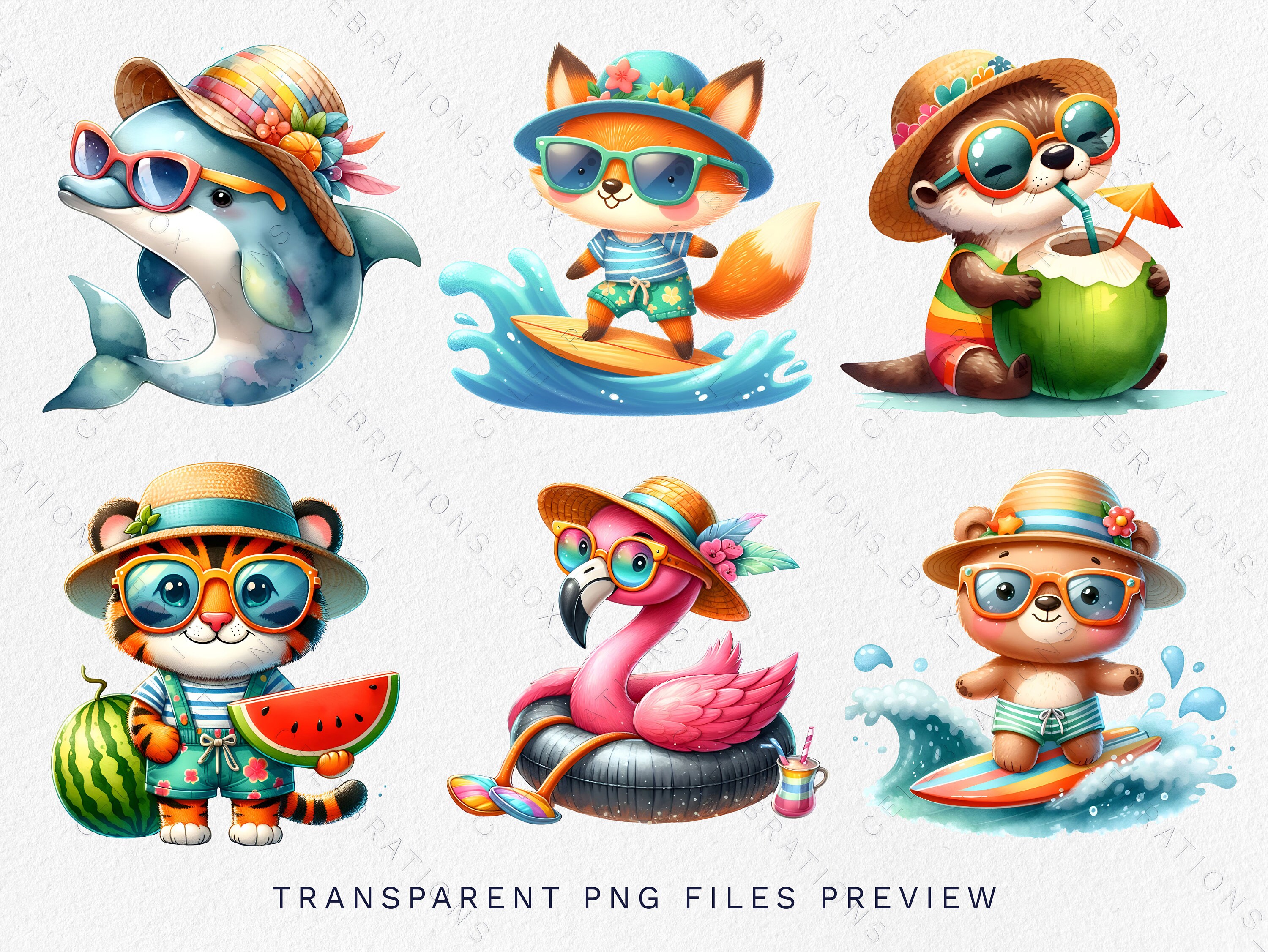 Summer Animals Clipart, Summer Beach PNG, Cute Animals Clipart, Ocean ...