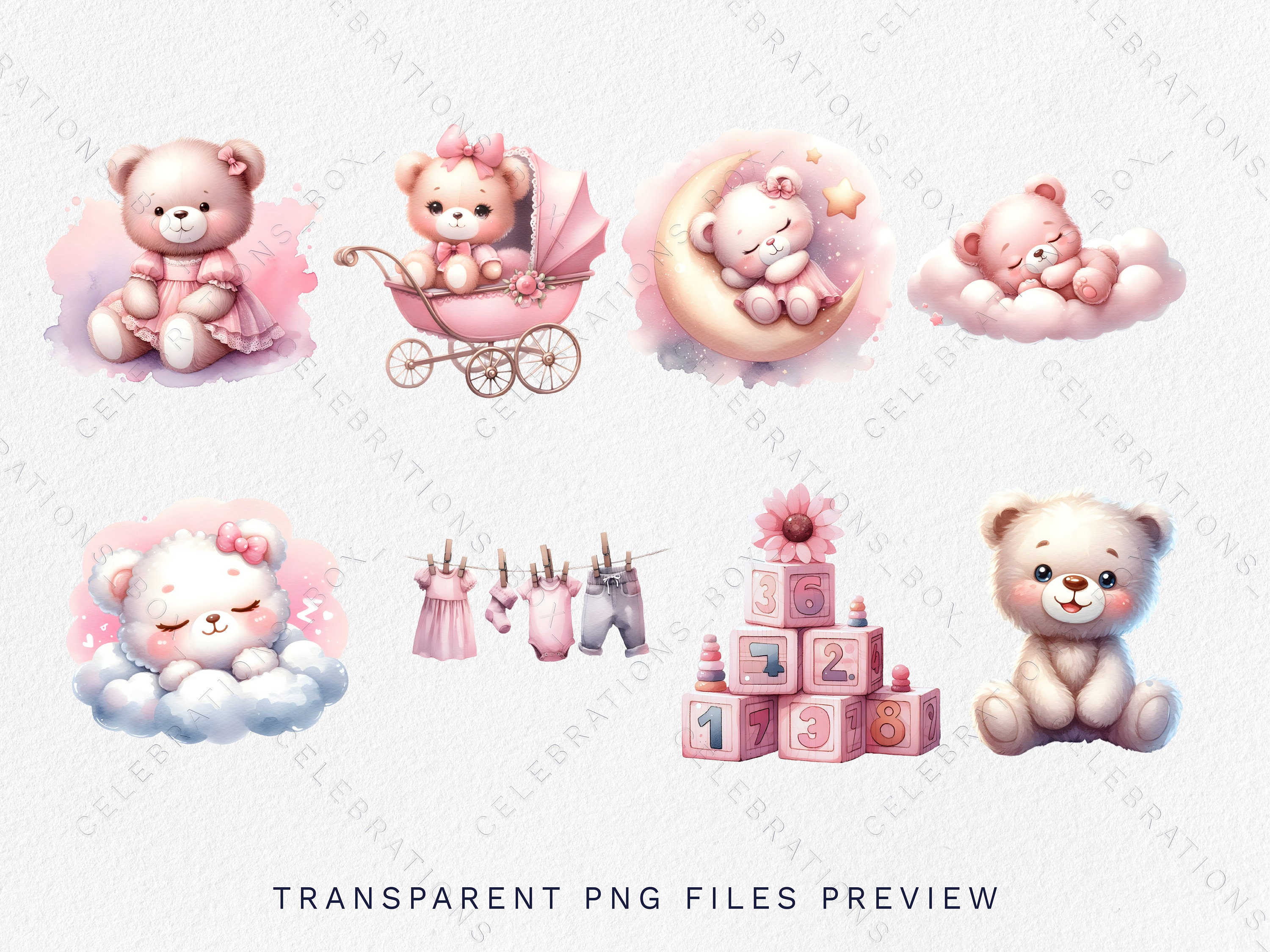 Its a Girl Babyshower Clipart Watercolor Pink Baby Shower PNG Newborn ...