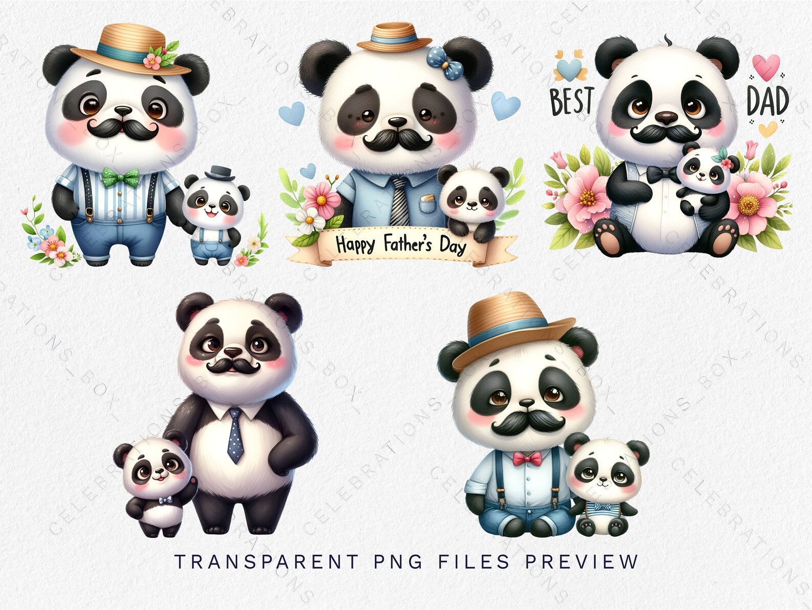 Daddy Panda & Baby Panda Clipart Watercolor Dad and Son Clipart, Happy ...