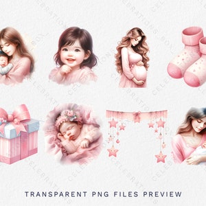 Its a Girl Babyshower Clipart Watercolor Pink Baby Shower PNG Newborn ...