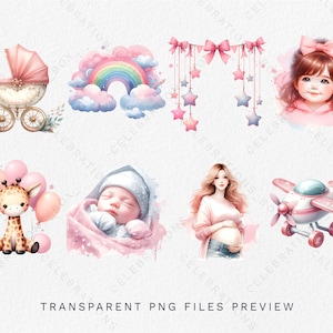 Its a Girl Babyshower Clipart Watercolor Pink Baby Shower PNG Newborn ...
