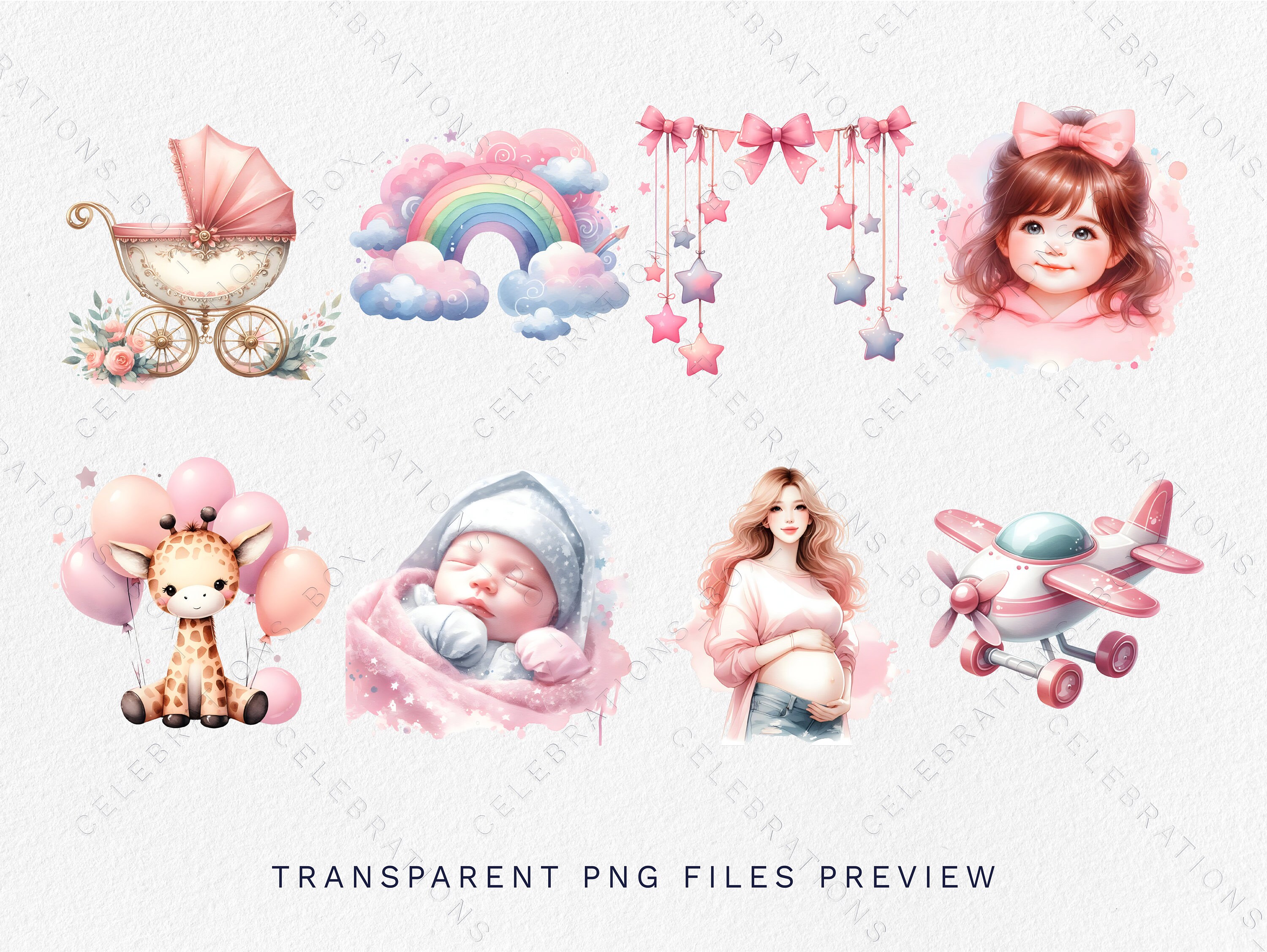 Its a Girl Babyshower Clipart Watercolor Pink Baby Shower PNG Newborn ...