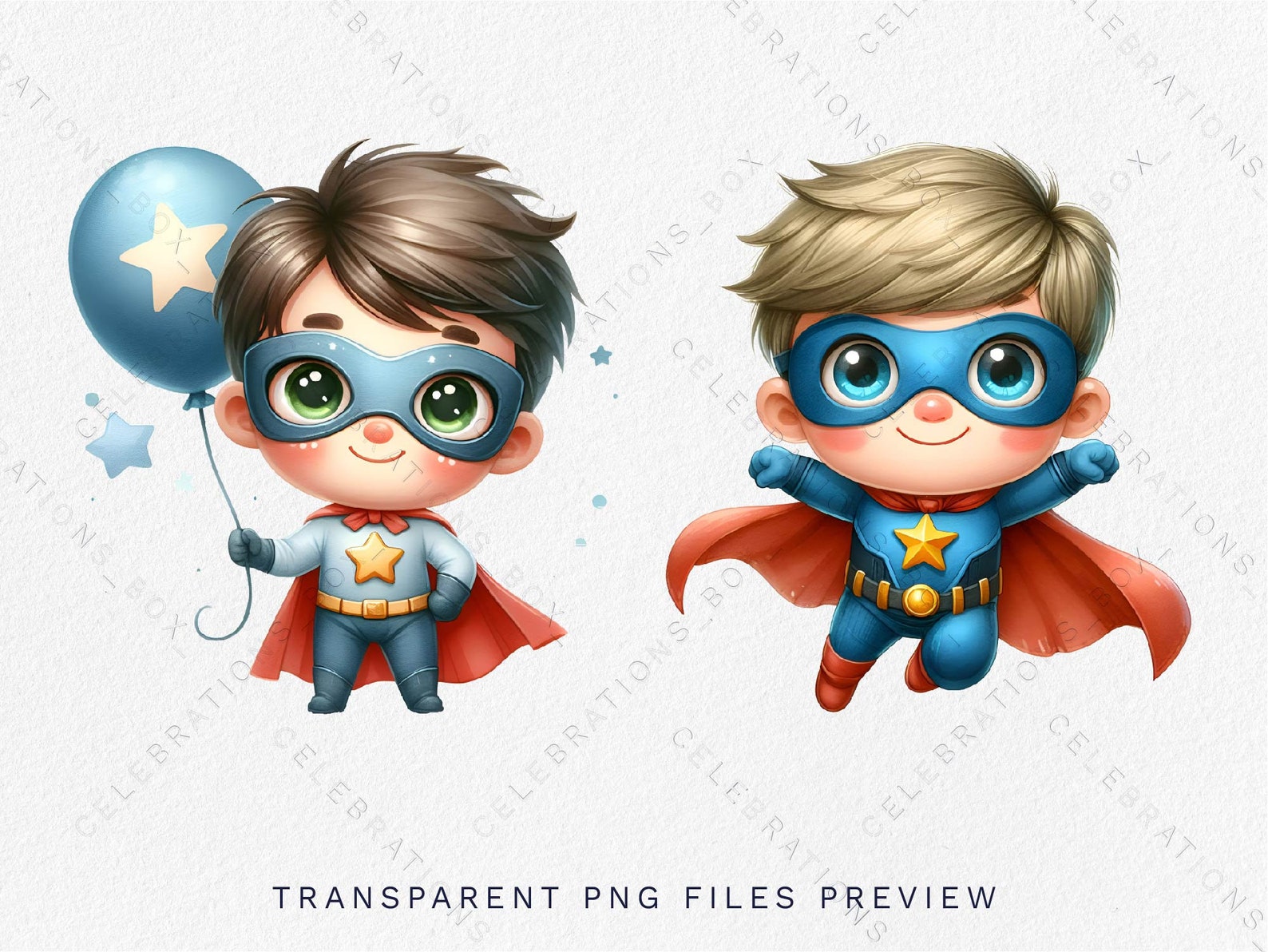 Watercolor Superhero Boy Clipart, Nursery Birthday Party (PNG) - Etsy